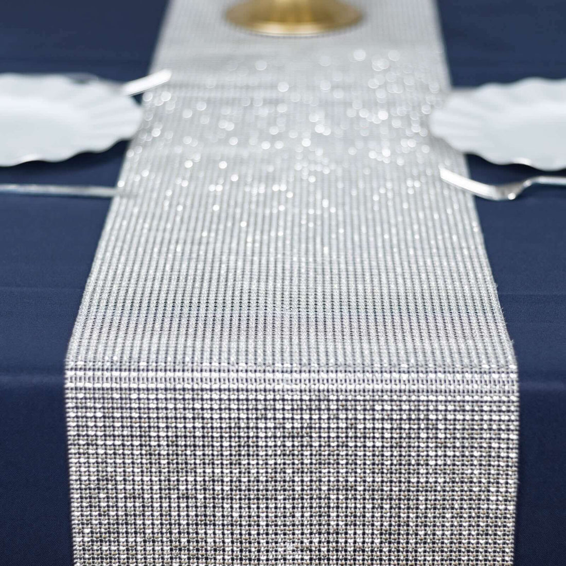Rhinestone Table Runner 10"x108" Silver | eFavormart