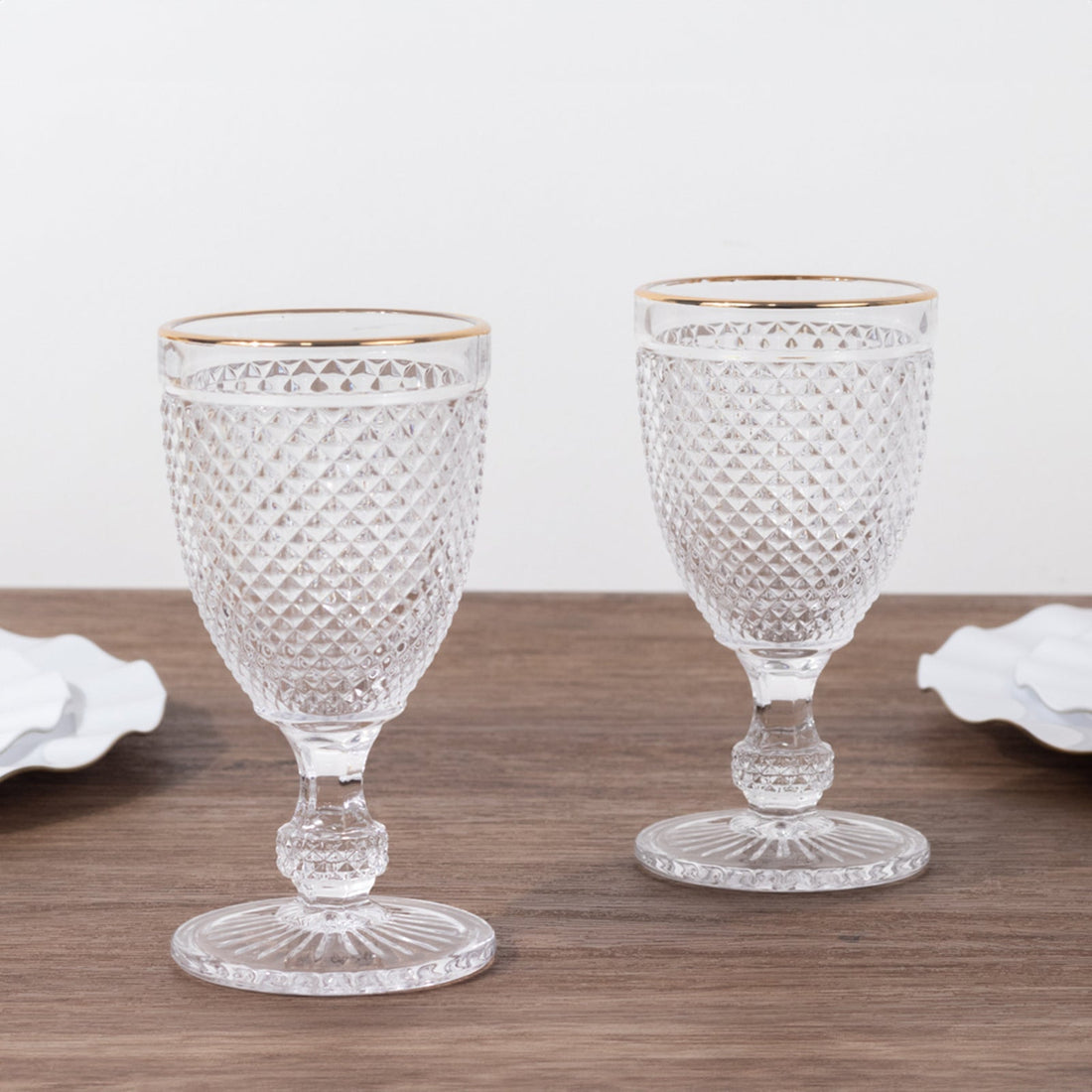 6 Pack Glass Wine Goblets 8oz Clear with Gold Rim | eFavormart