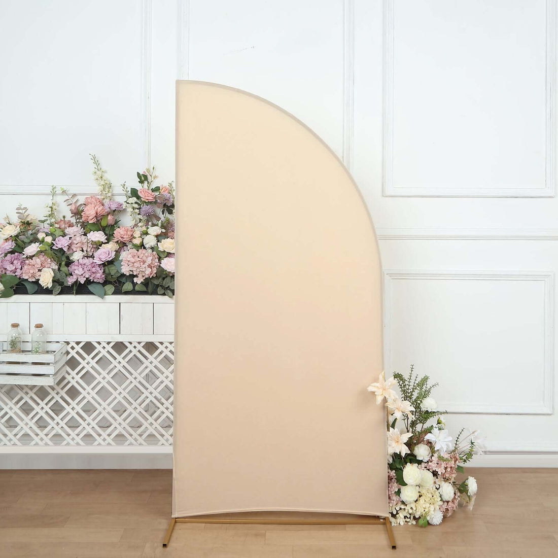 6ft Matte Beige Half Moon Spandex Wedding Arch Cover | eFavormart