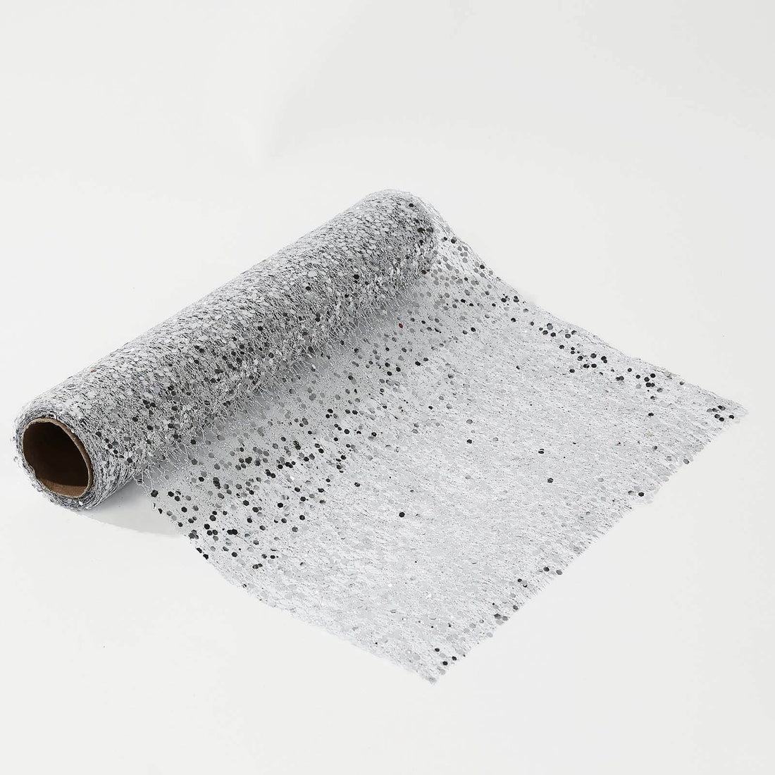 Sequin Mesh Table Runner 11"x108" Silver | eFavormart