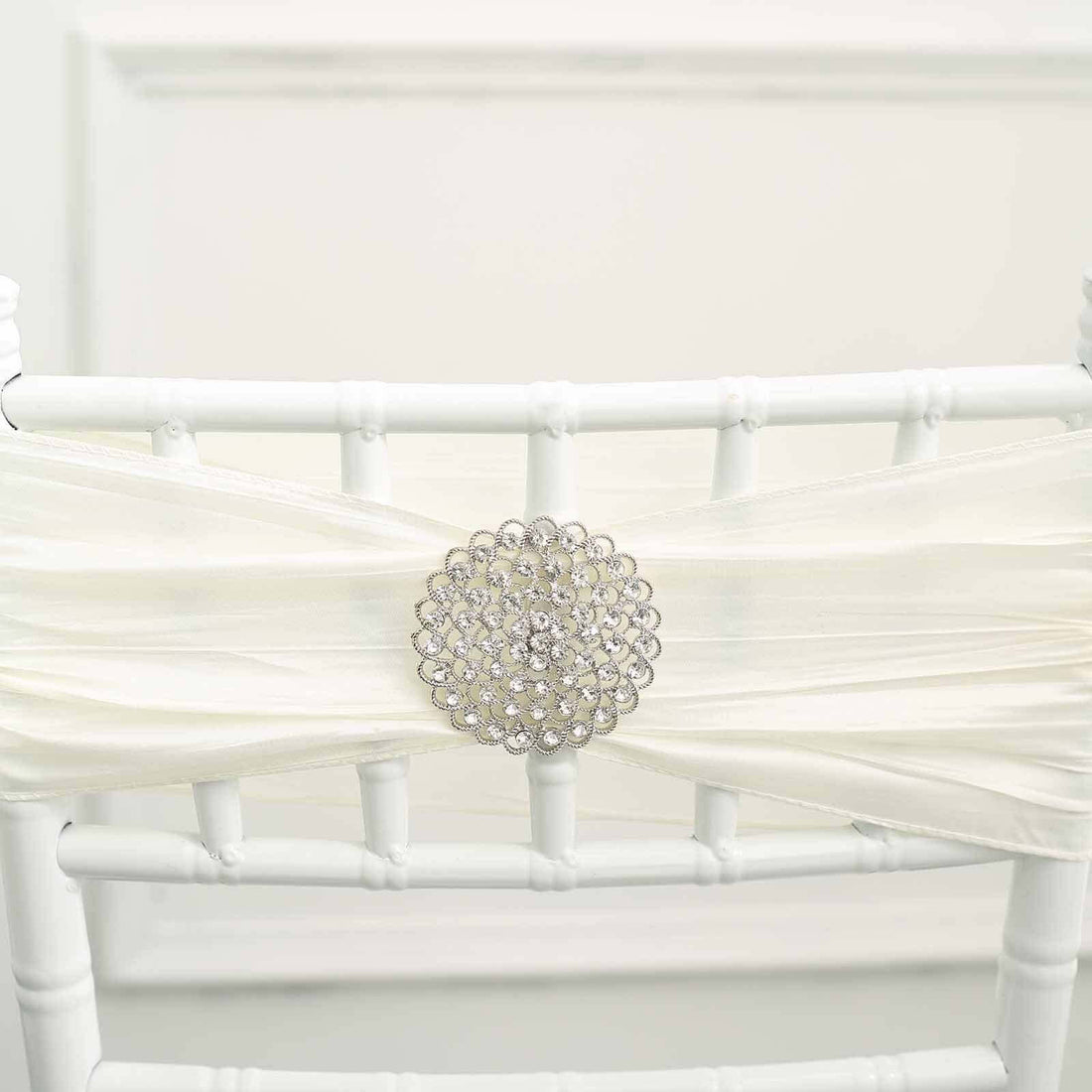 Rhinestone Flower Chair Sash Buckle 3" Silver | eFavormart