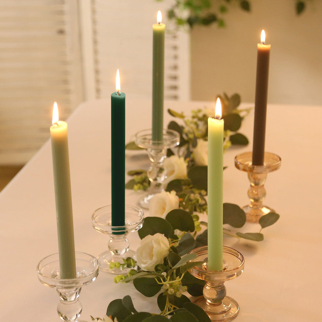 Assorted Sage Green Ribbed Taper Candles | eFavormart