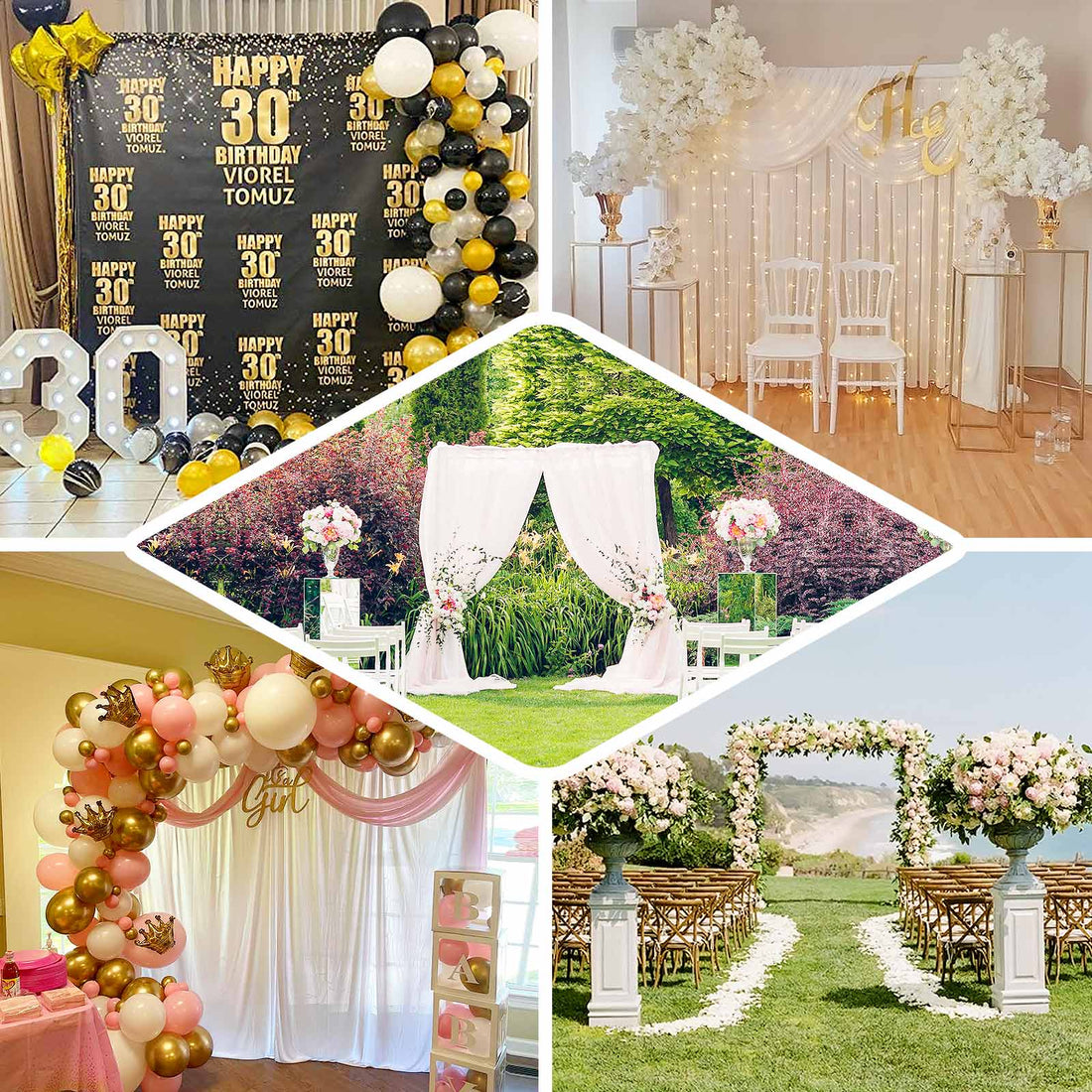 10ft Gold Metal Backdrop Pipe and Drape Stand Set | eFavormart