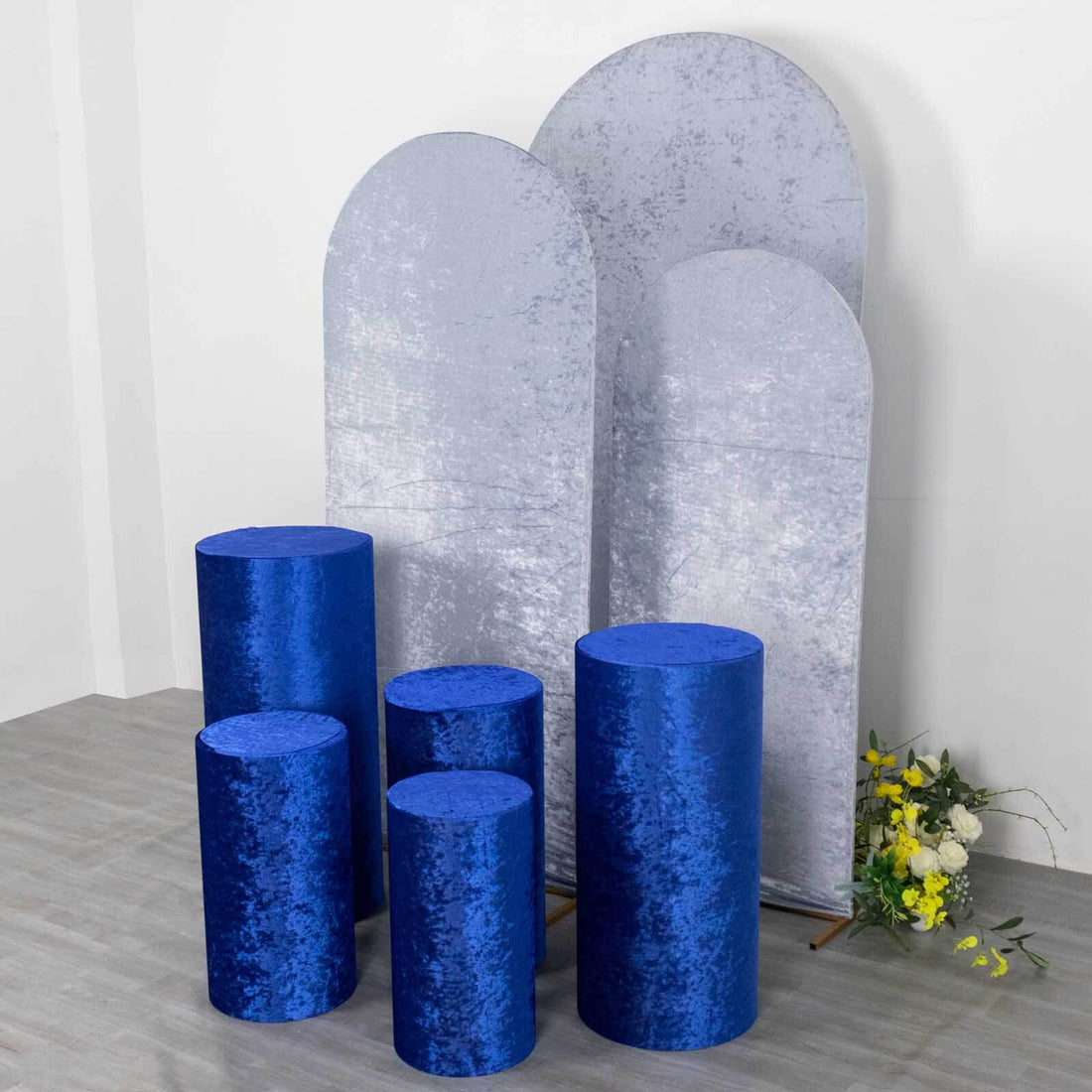5 Royal Blue Velvet Cylinder Pillar Prop Covers | eFavormart