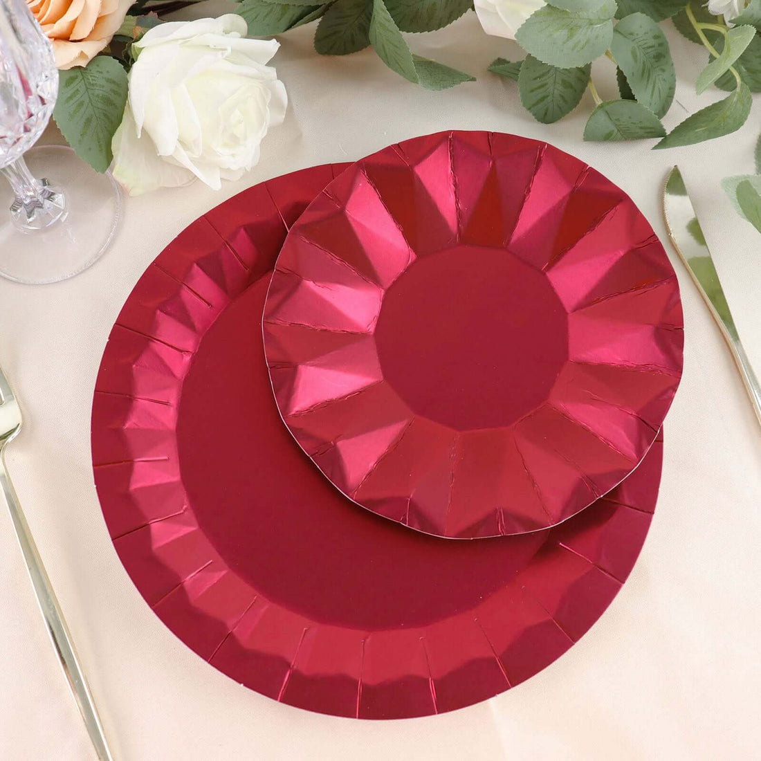 Paper Round Geometric Dessert Plates 7" Burgundy | eFavormart