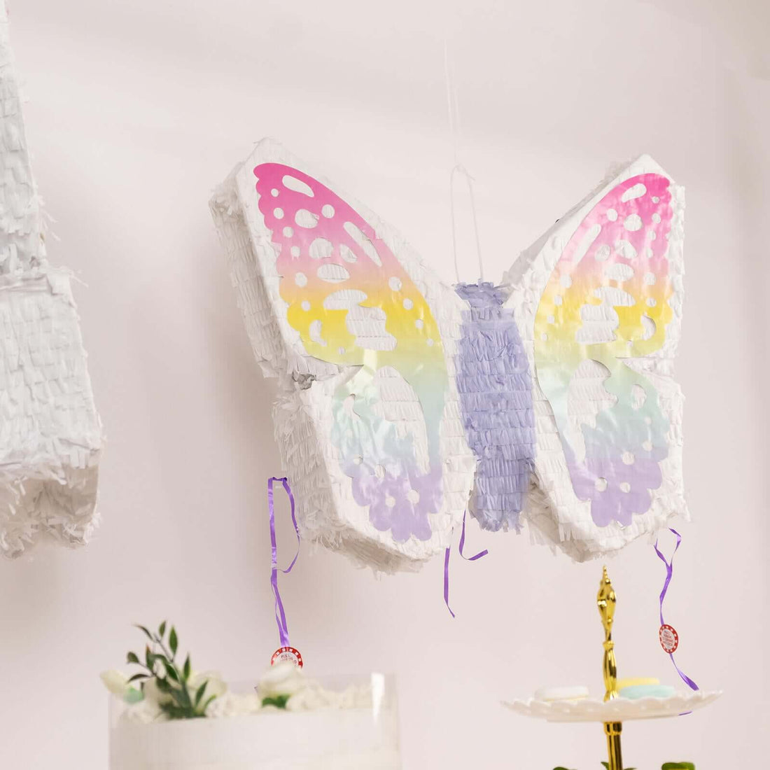 White Lilac Paper Butterfly Pinata, 23"x19" | eFavormart