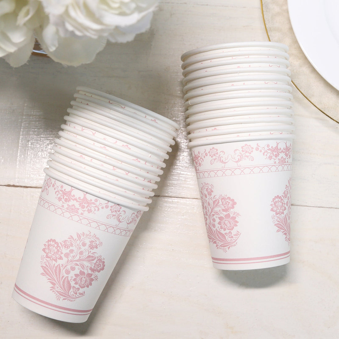 French Toile Paper Cups 9oz White/Pink | eFavormart