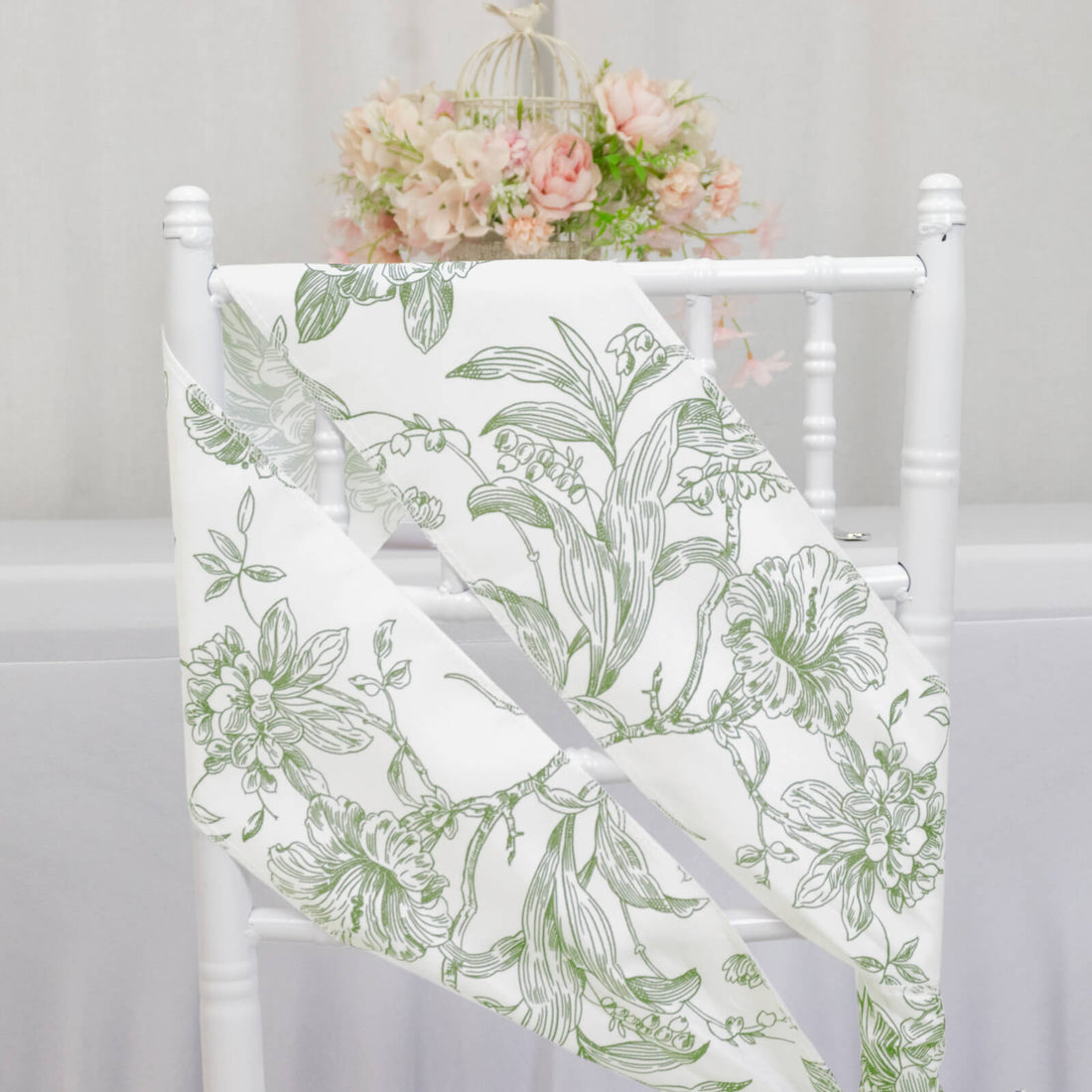 White Sage Green Floral Chair Sash 6"x108" | eFavormart