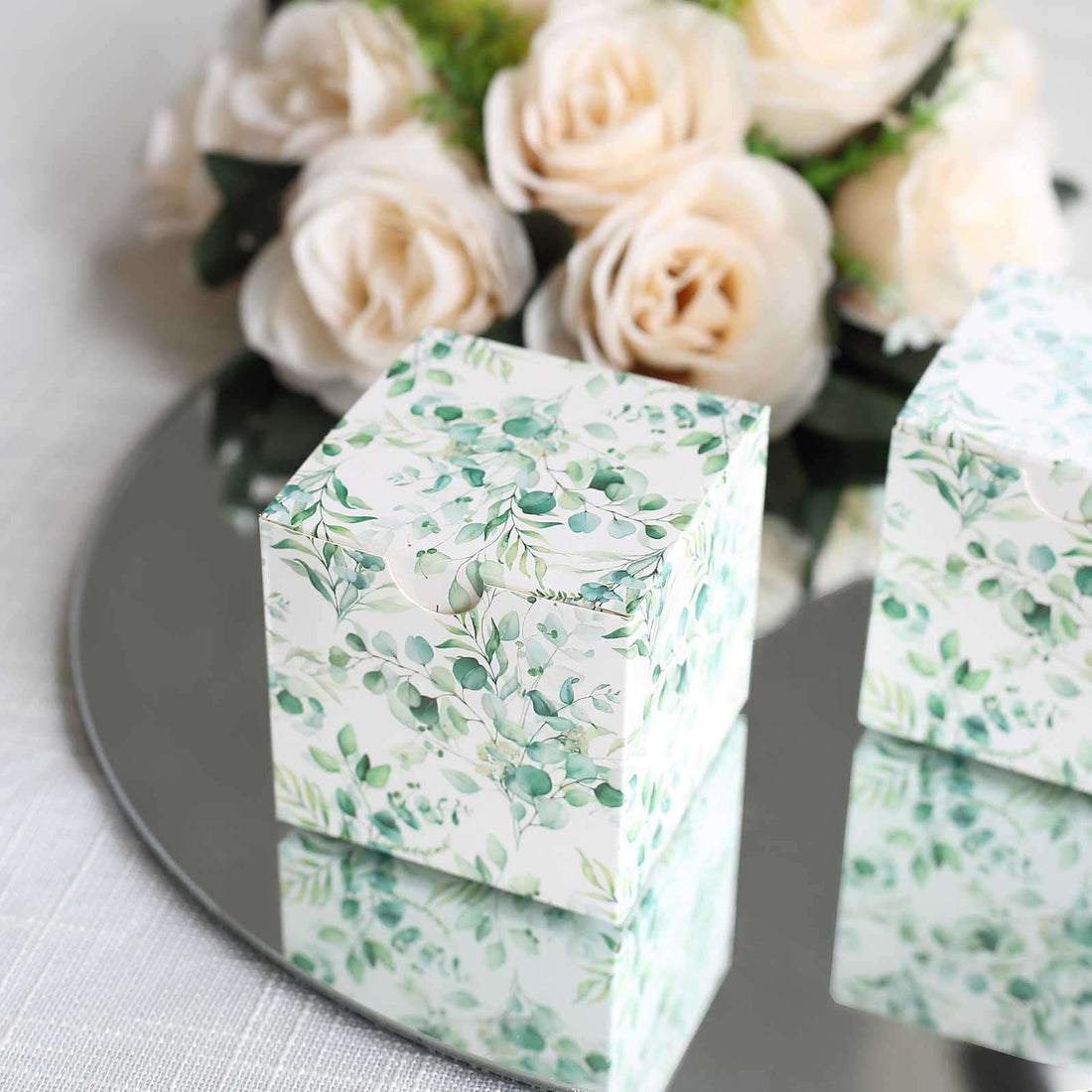 25-Pack White Green Eucalyptus Gift Boxes 3"x3"x3" | eFavormart