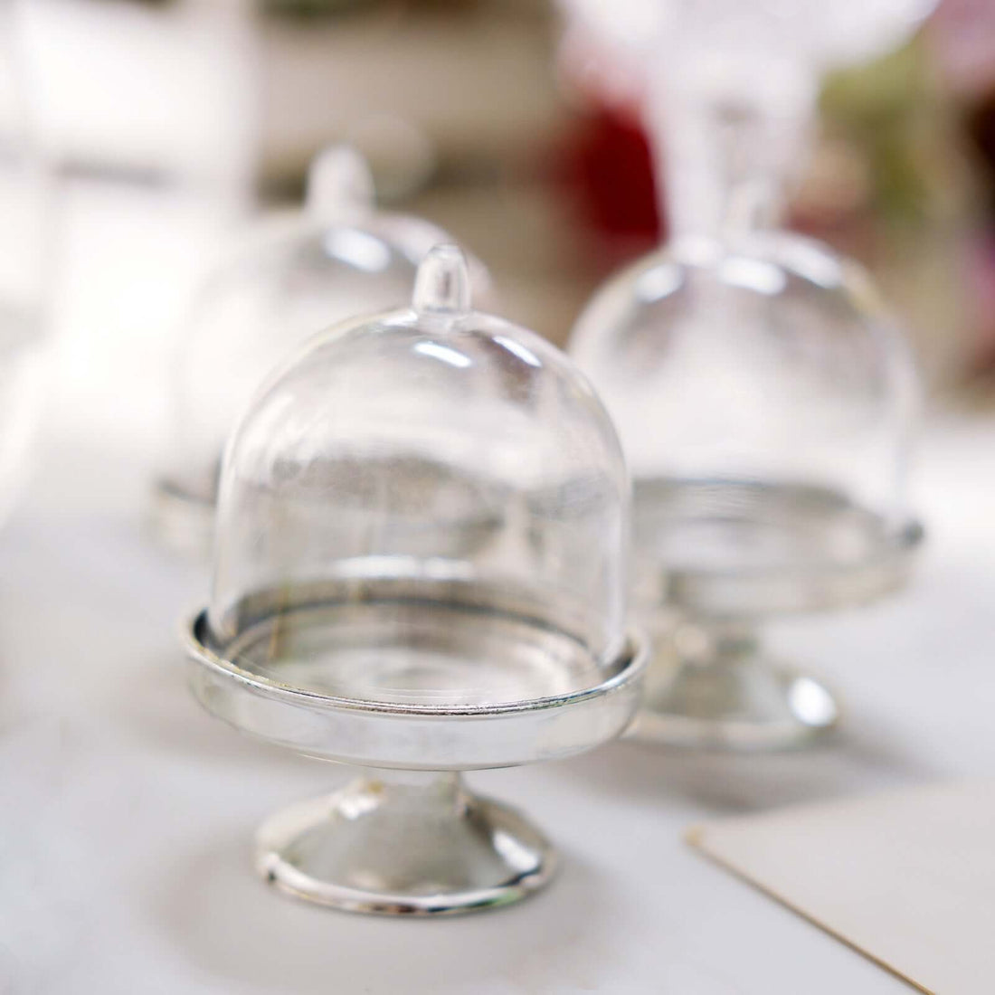 Plastic Mini Pedestal Candy Containers 3" Clear/Silver | eFavormart