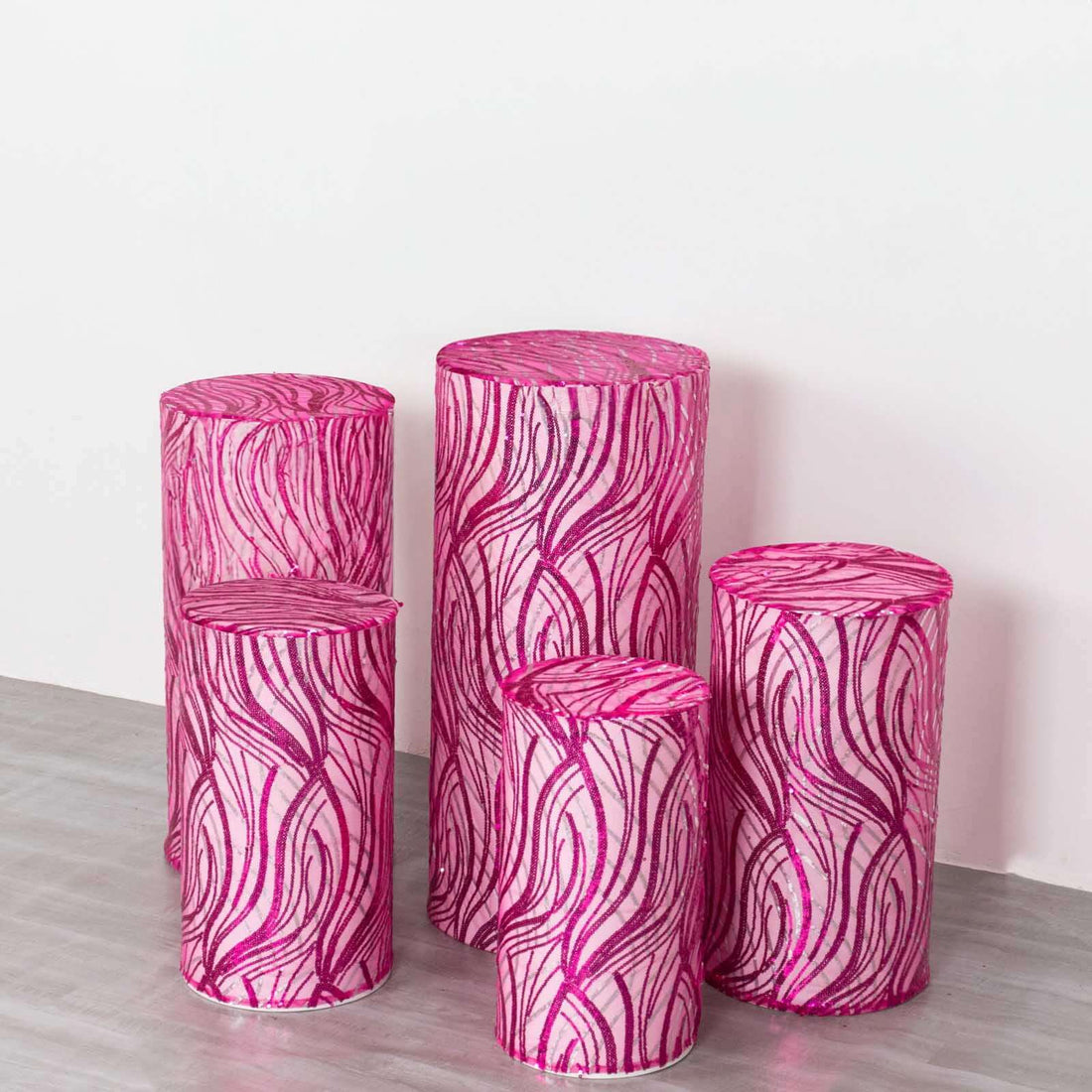 5 Fuchsia Wave Mesh Cylinder Pillar Prop Covers | eFavormart