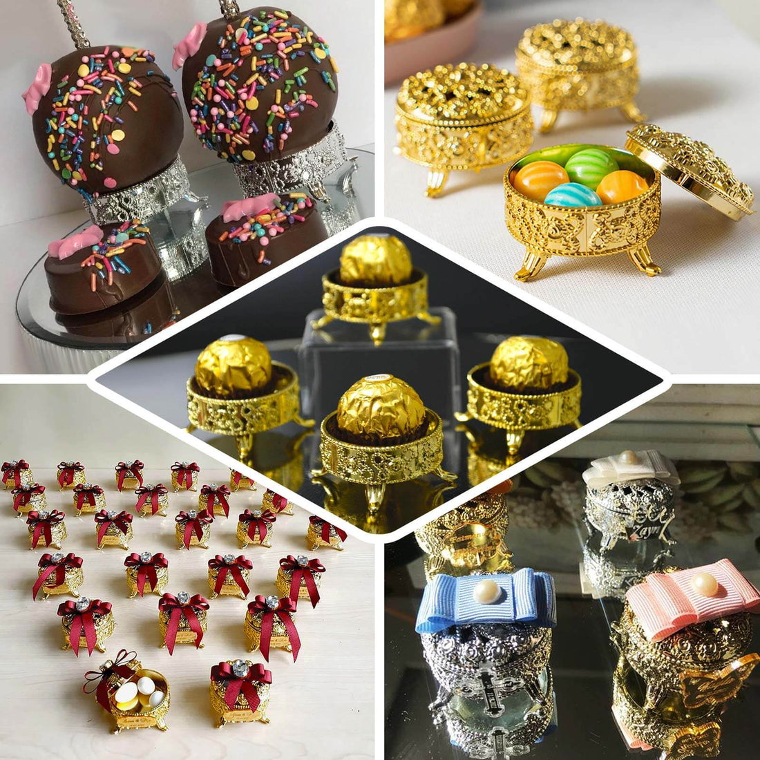 Mini Vintage Round Candy Containers Gold 2.5" | eFavormart