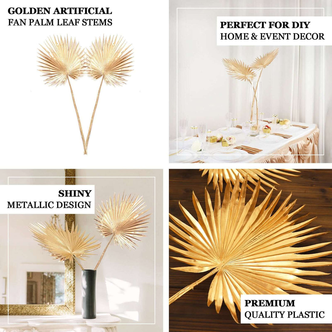 Artificial Gold Metallic Palm Leaf Stems | eFavormart