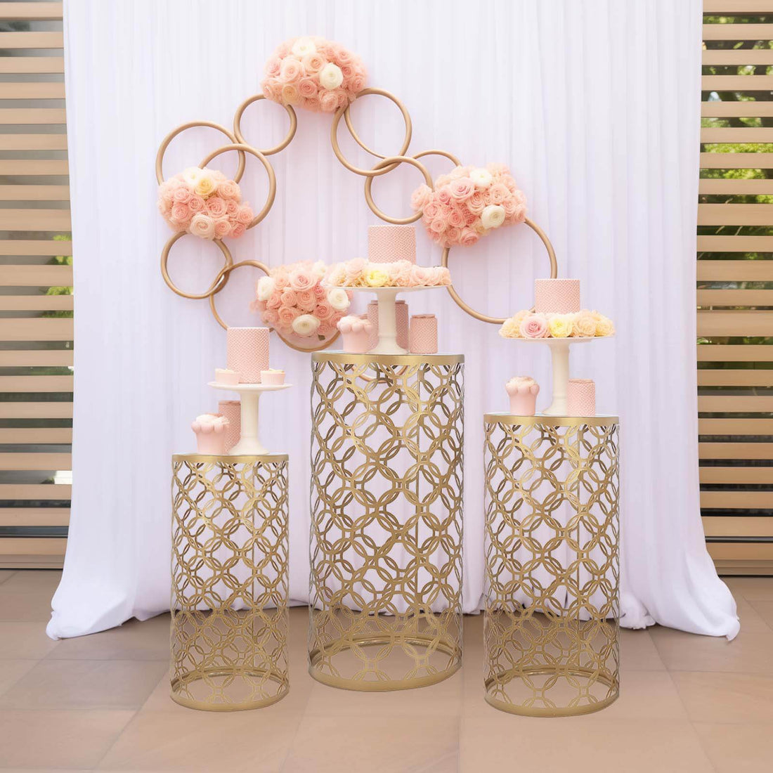 Gold Metal Cylinder Plinth Stands | eFavormart