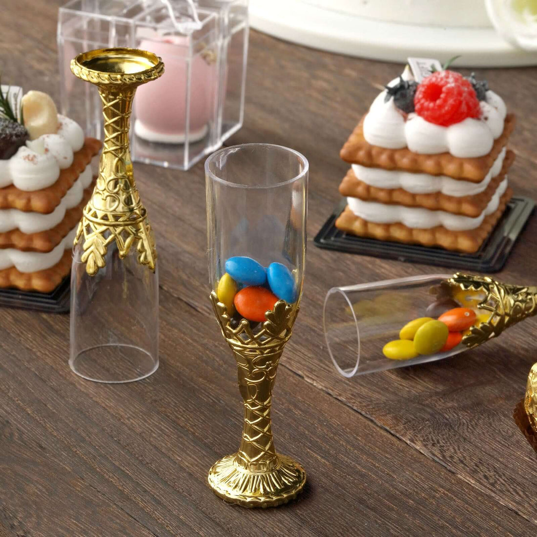 Mini Champagne Bottle Candy Containers Clear/Gold 4" | eFavormart