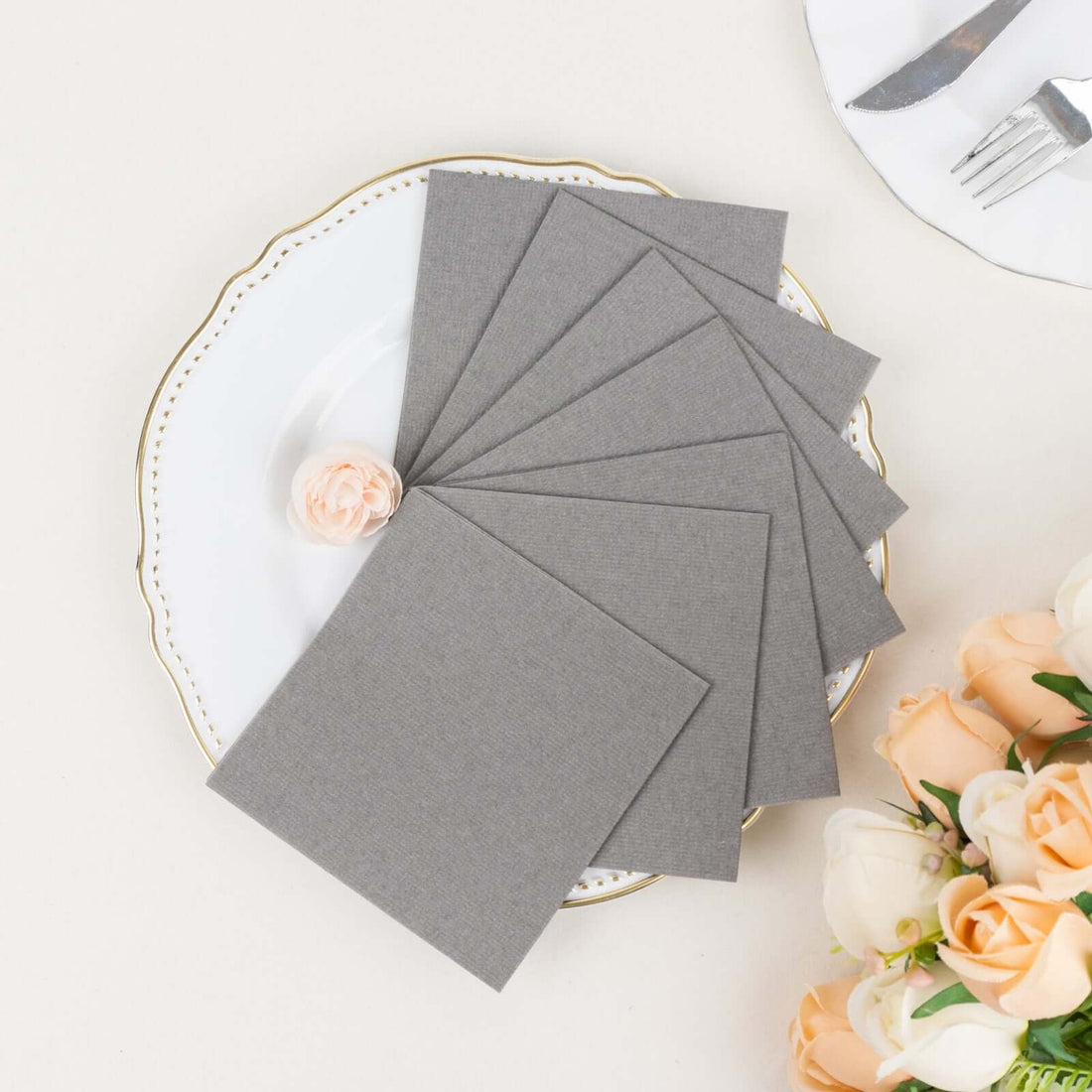 Linen-Like Paper Cocktail Napkins 5"x5" Silver | eFavormart