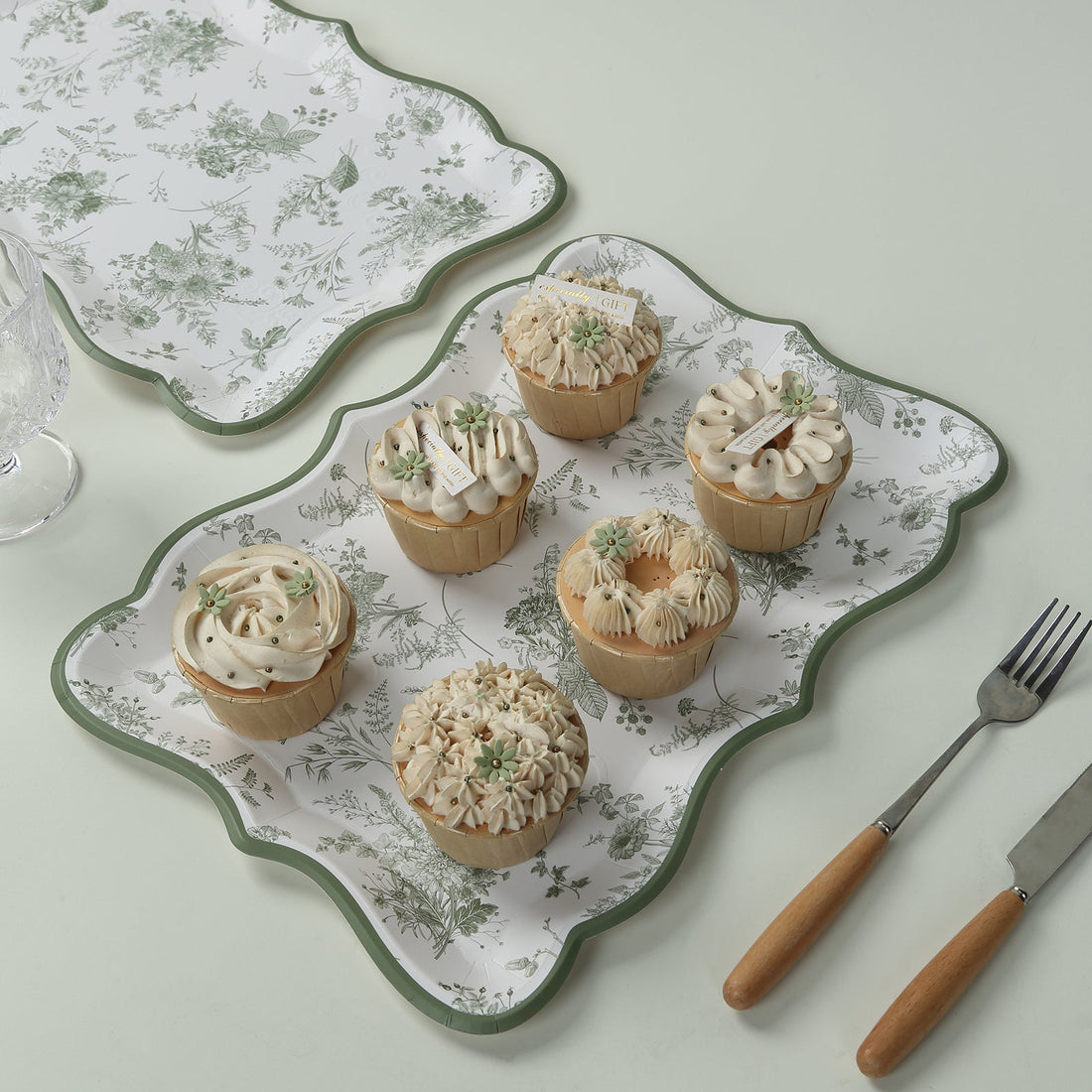 French Toile Rectangle Paper Trays 14"x10" Sage Green | eFavormart