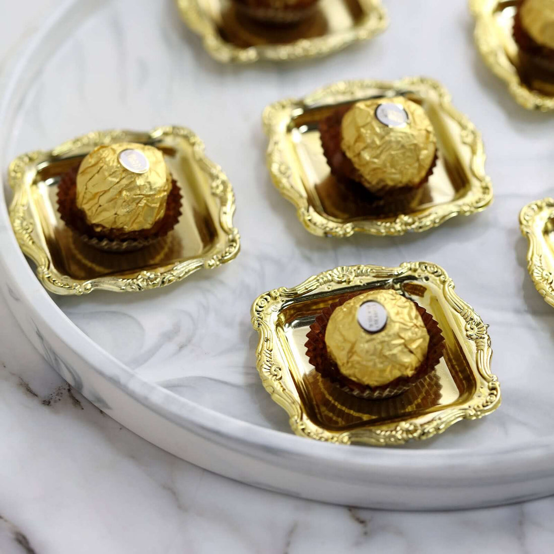 12-Pack 3" Gold Baroque Mini Square Candy Tray | eFavormart