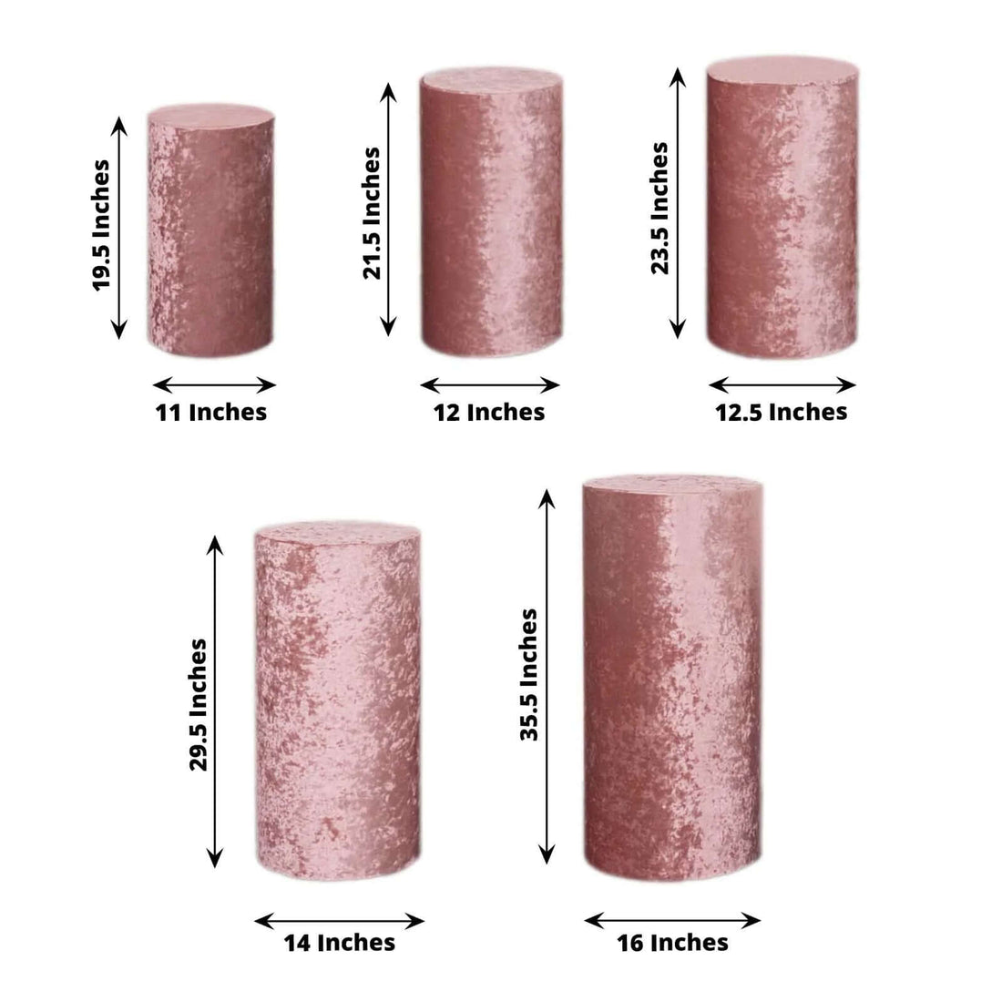 5 Dusty Rose Velvet Cylinder Pillar Prop Covers | eFavormart