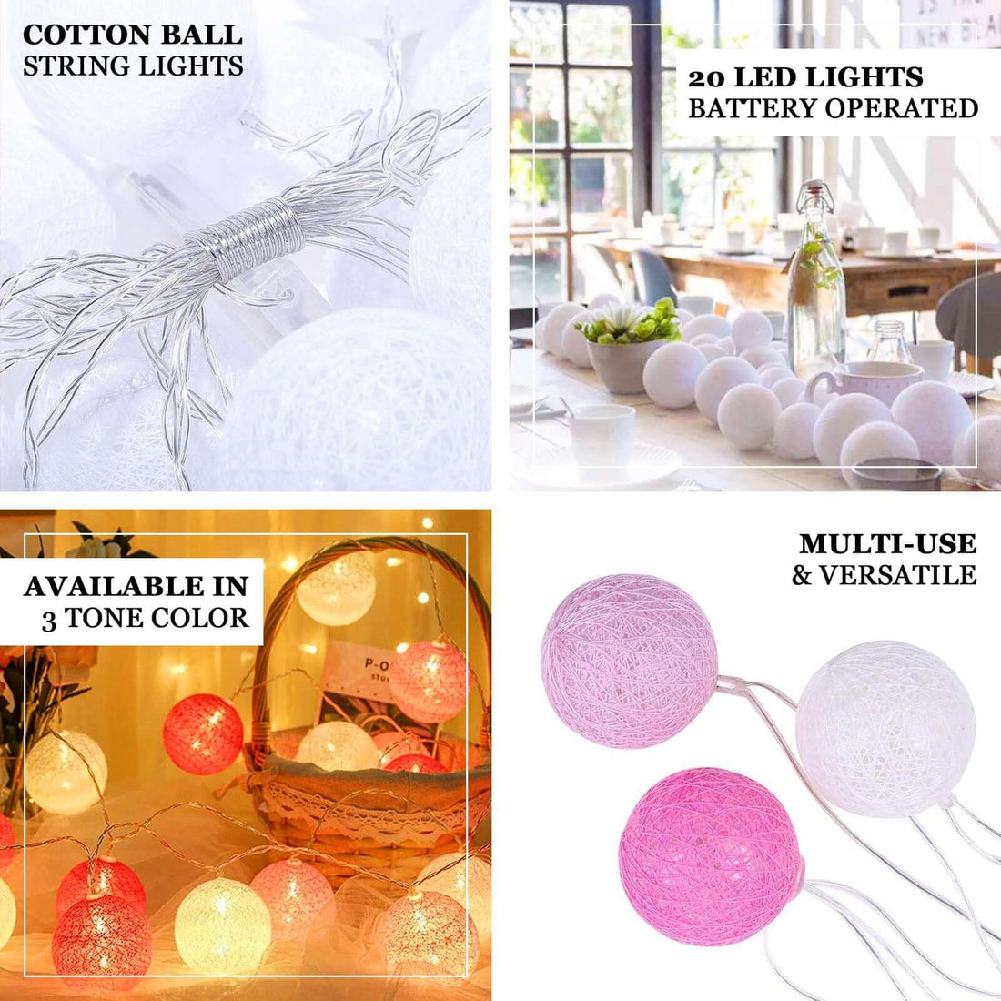 Pink Cotton Ball String Lights 13ft | eFavormart