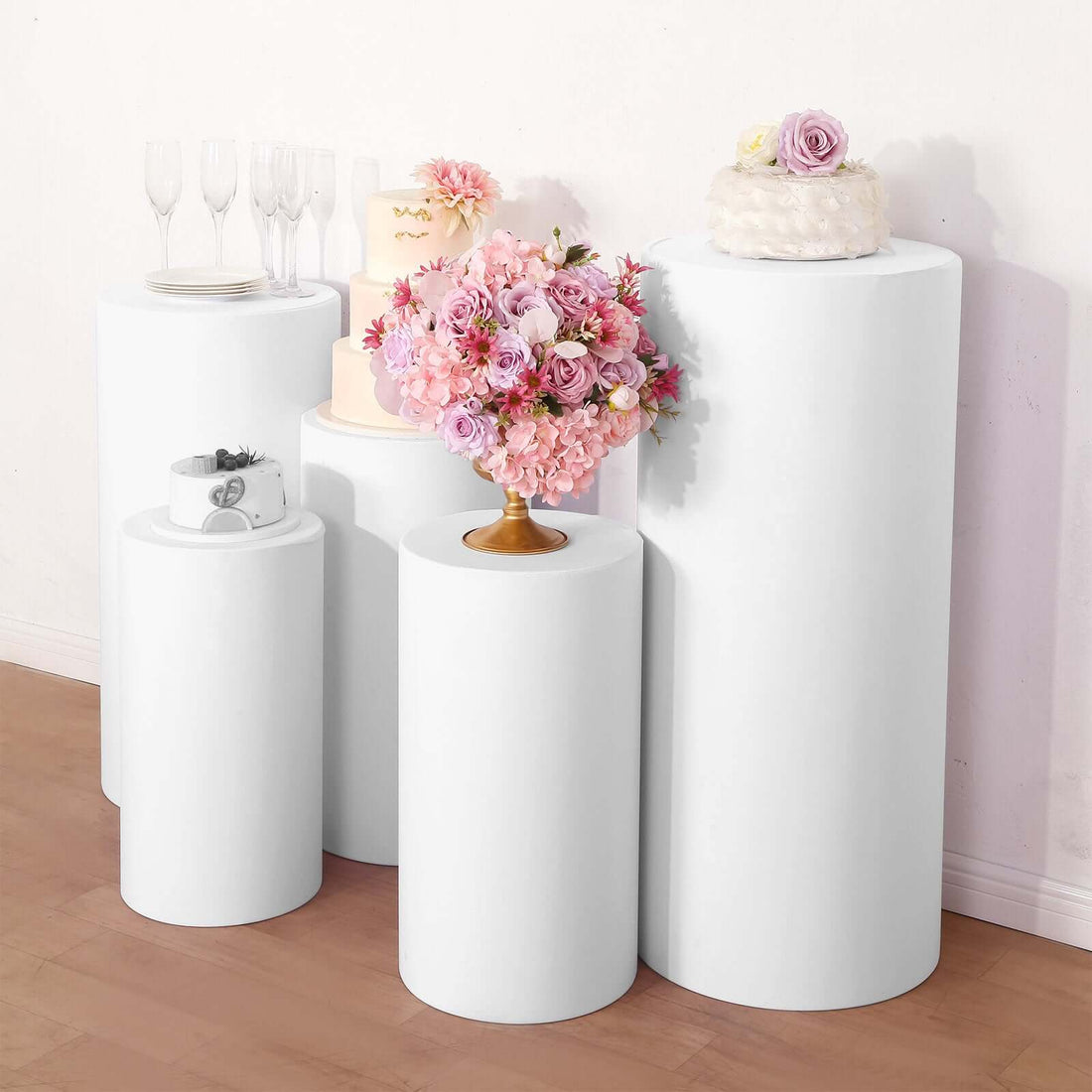 5 White Cylinder Pillar Prop Covers | eFavormart