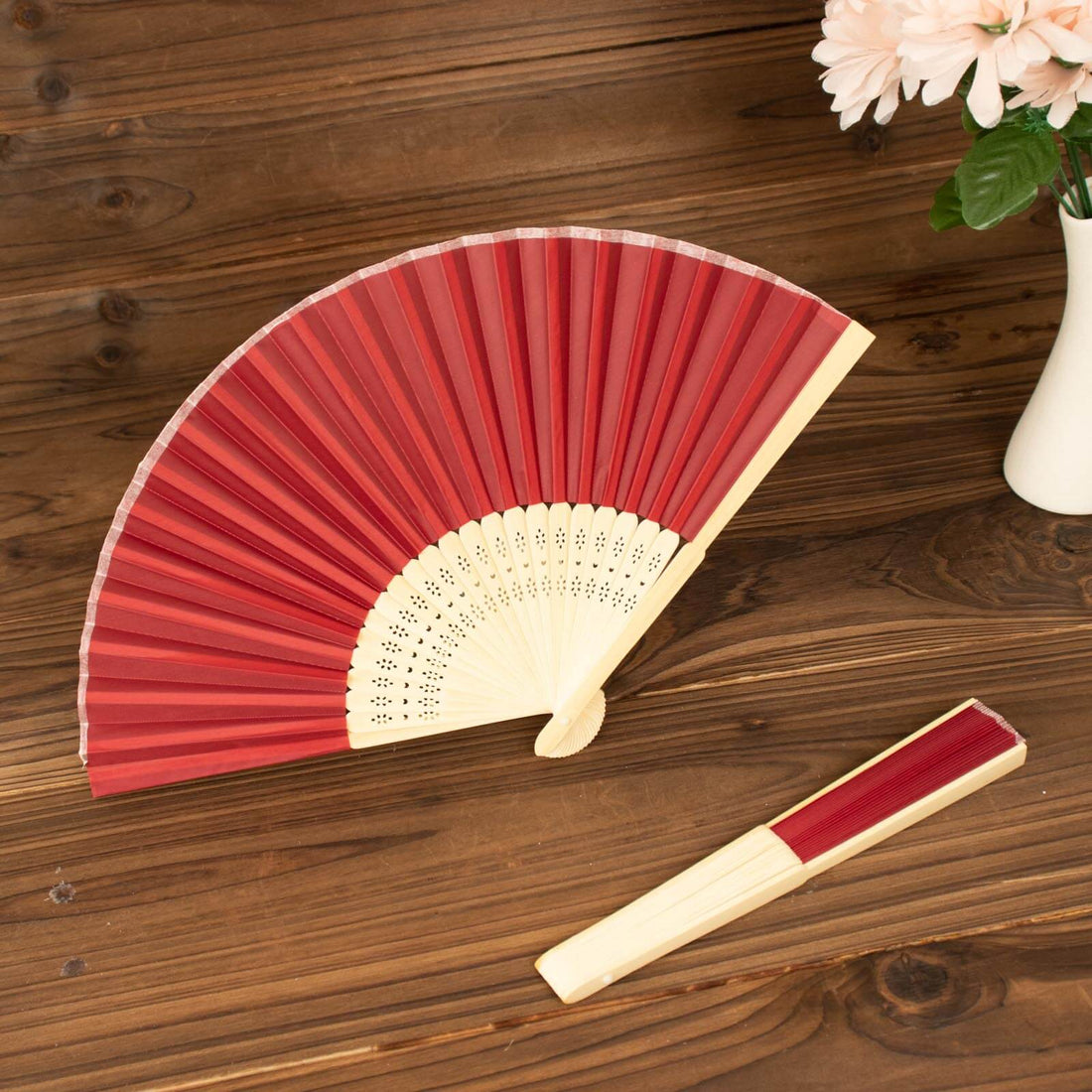 5-Pack Red Asian Silk Folding Fans | eFavormart