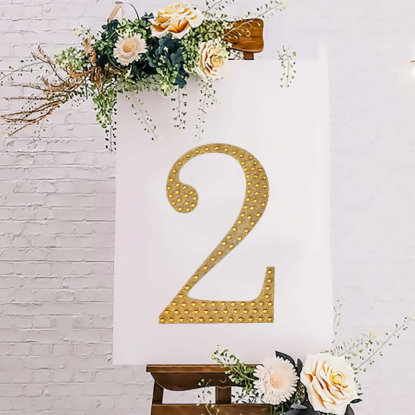 8" Rhinestone Sticker Numbers "2" Gold | eFavormart