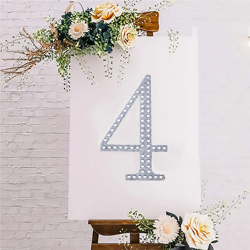 8" Rhinestone Sticker Numbers "4" Silver | eFavormart