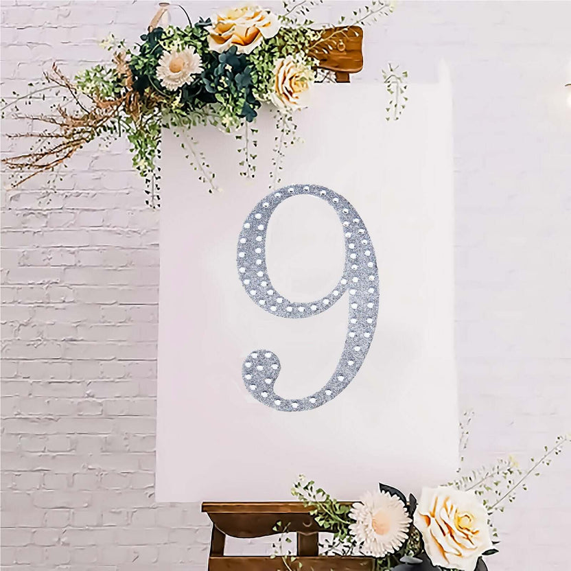 8" Rhinestone Sticker Numbers "9" Silver | eFavormart