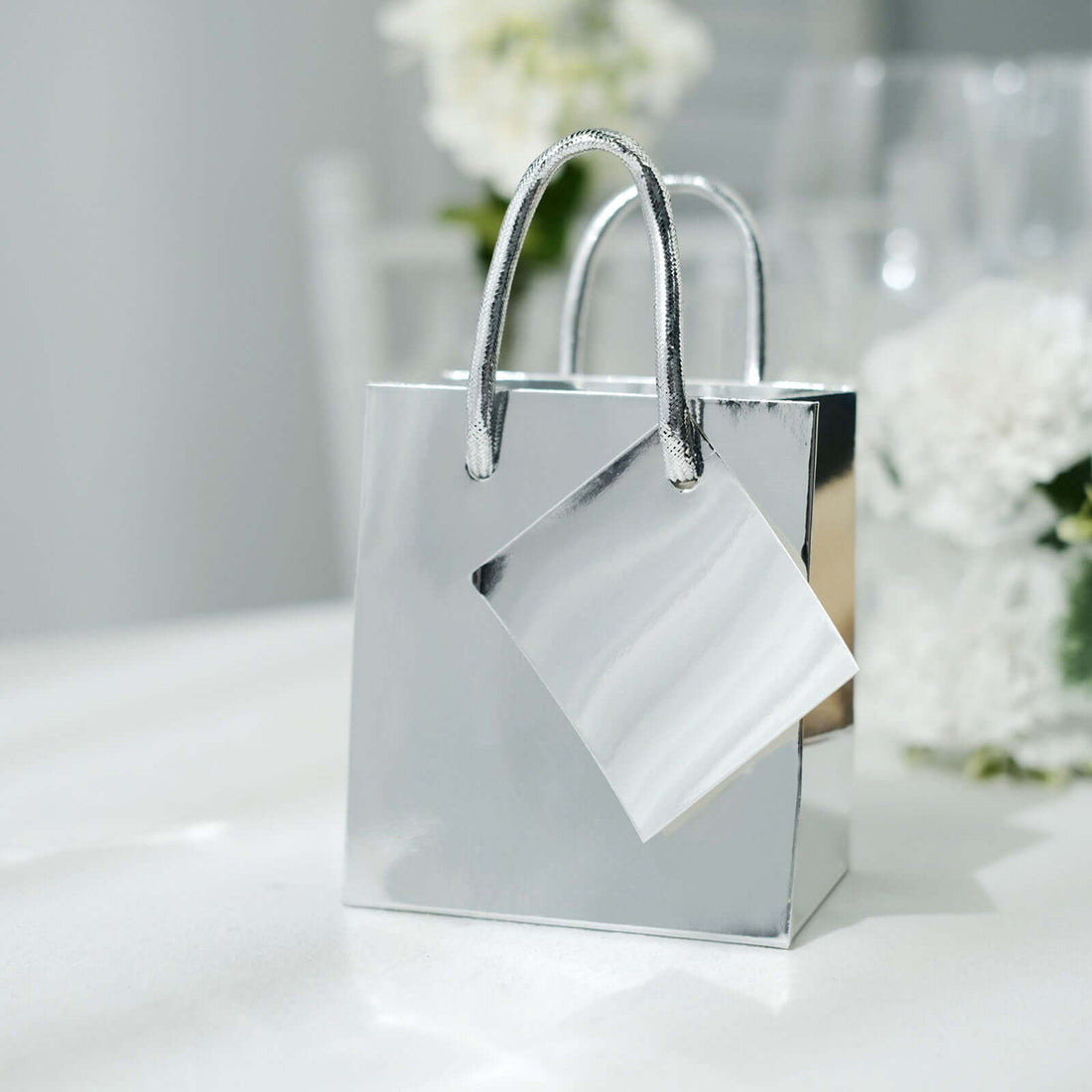12-Pack 5" Silver Foil Paper Gift Bags | eFavormart