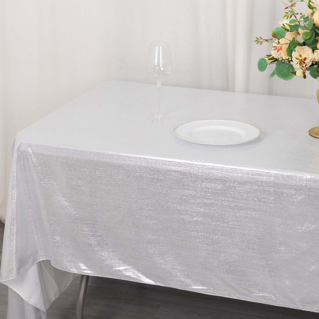 Sequin Dots Tablecloth 60"x126" Silver | eFavormart