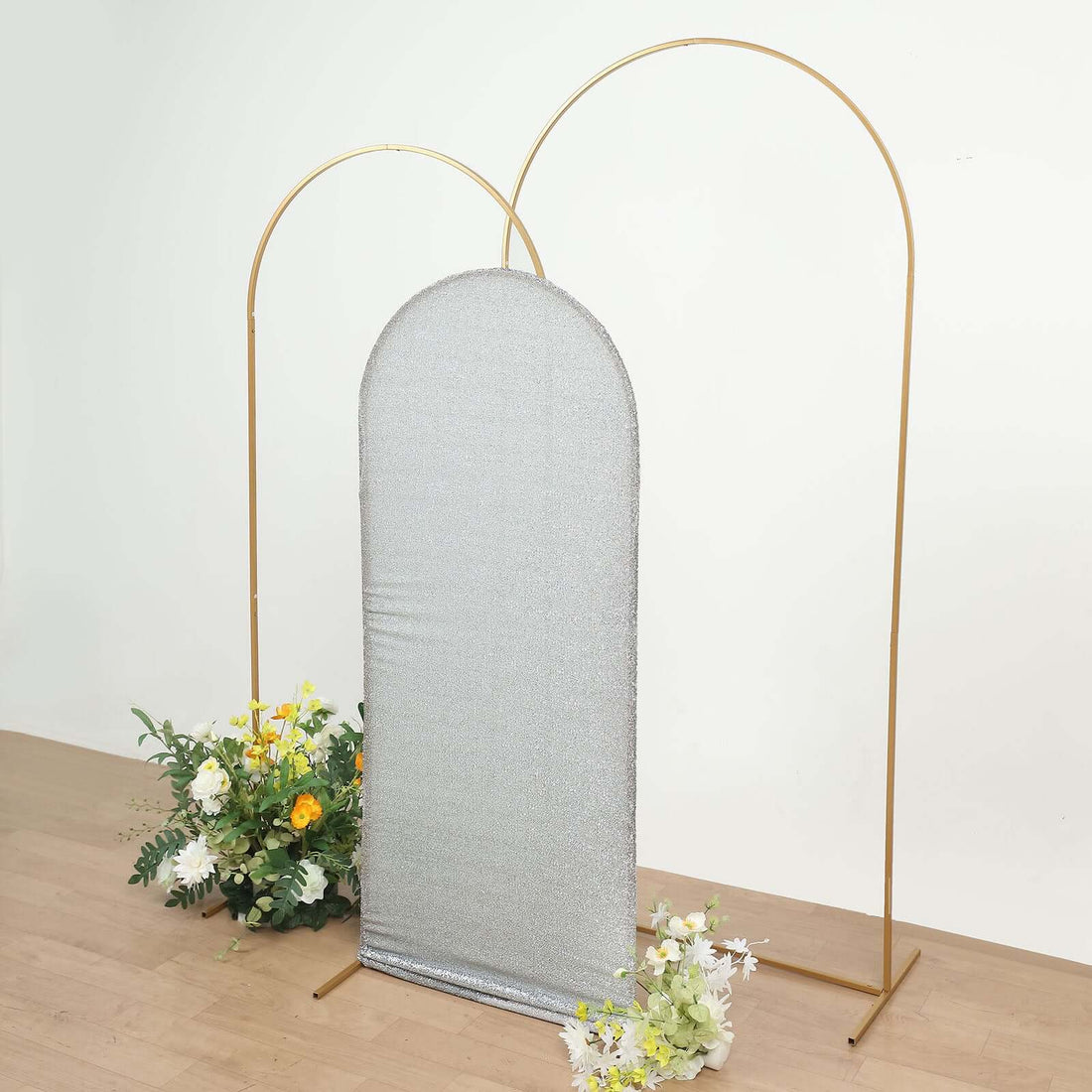 5ft Silver Tinsel Wedding Arch Cover | eFavormart