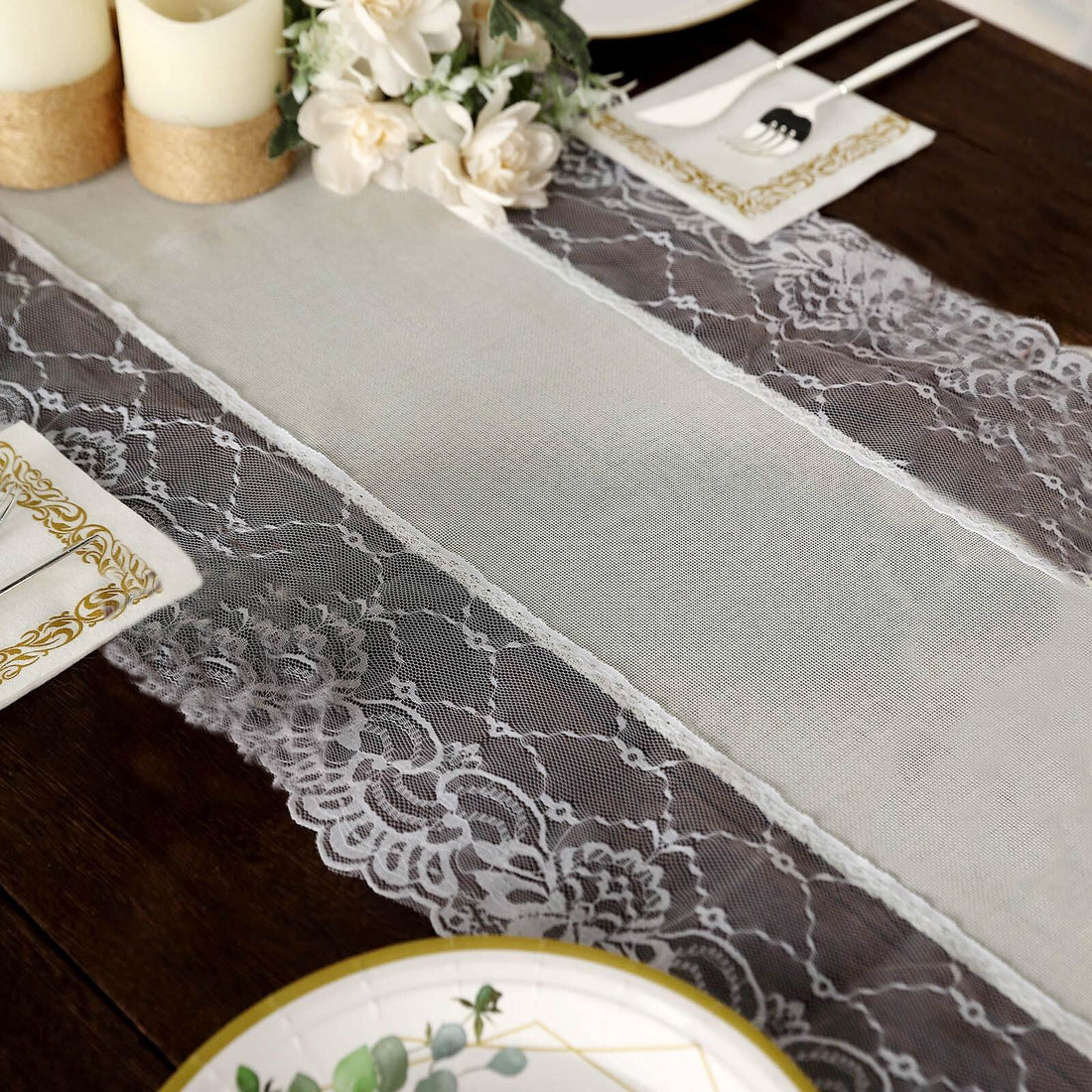 Faux Burlap Table Runner 16"x108" Ivory | eFavormart