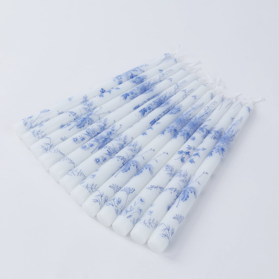 White & Blue French Toile Wax Taper Candles | eFavormart