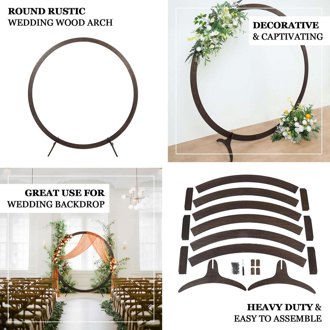 7.4ft Rustic Brown Wood Wedding Arch | eFavormart