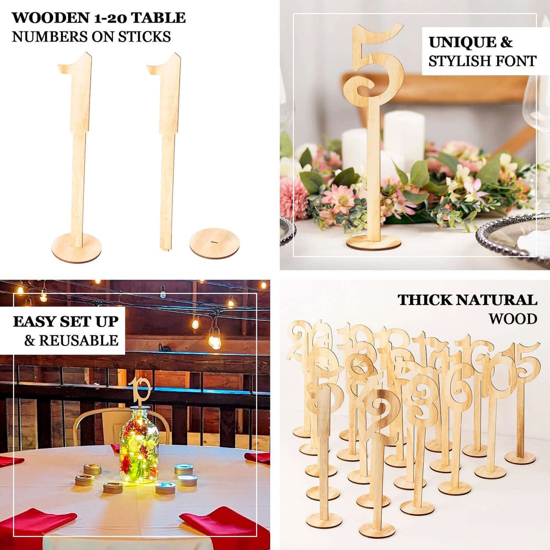 1-20 Wooden Table Numbers Natural 11" | eFavormart