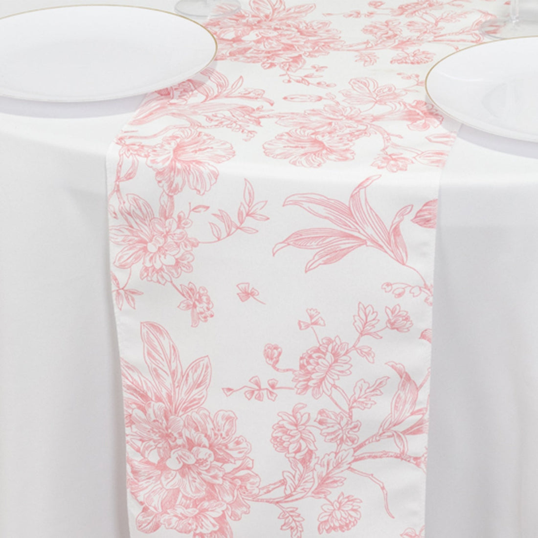 Polyester Floral Table Runner 12"x108" White/Pink | eFavormart