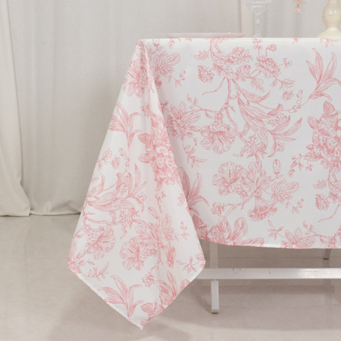 70" Pink Square Toile Polyester Overlay| eFavormart