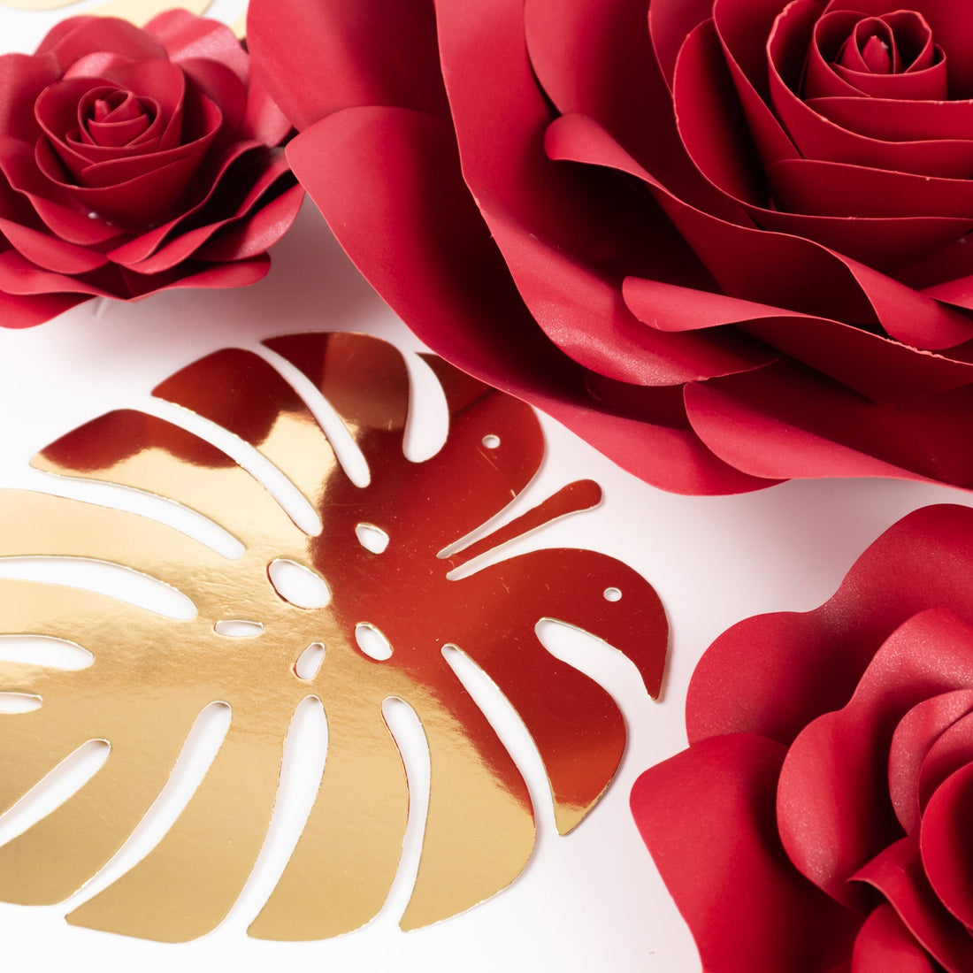 Red Rose Paper Flowers & Gold Leaves | eFavormart