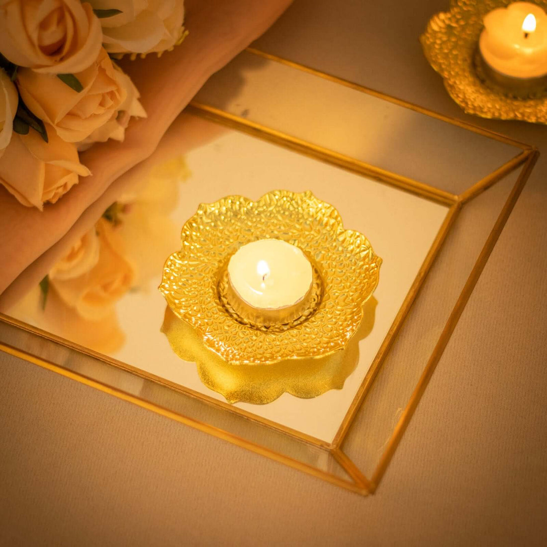 Plum Blossom Metal Votive Candle Holders Gold 4" | eFavormart