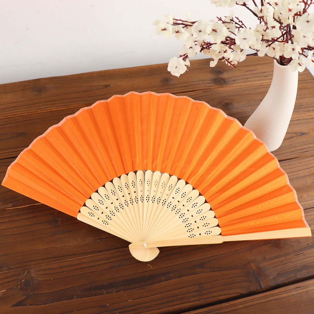 5-Pack Orange Asian Silk Folding Fans | eFavormart