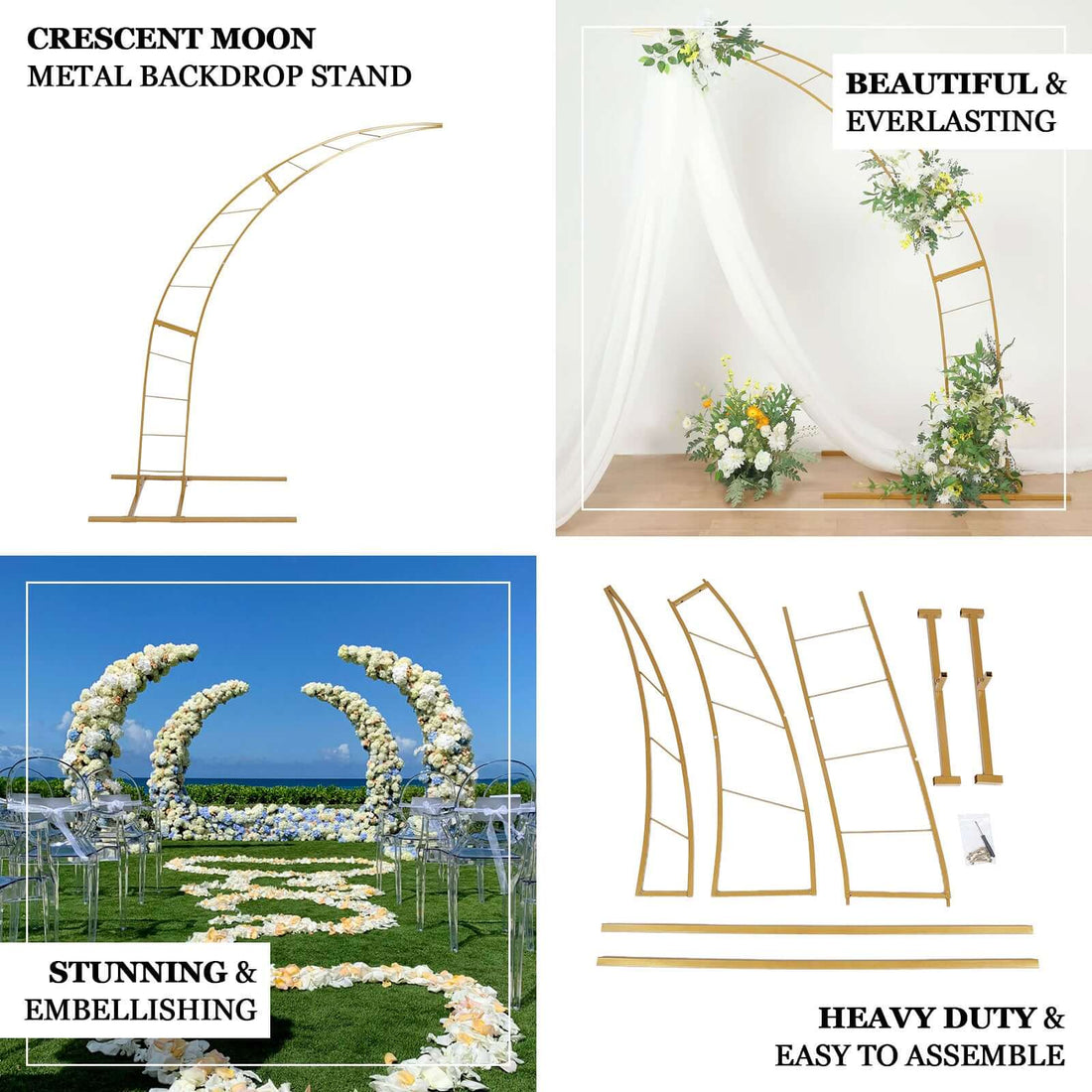 8ft Gold Metal Crescent Moon Wedding Arch | eFavormart