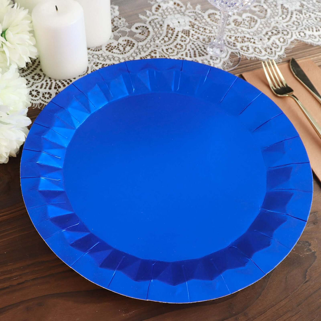 Paper Round Geometric Charger Plates 12" Royal Blue | eFavormart