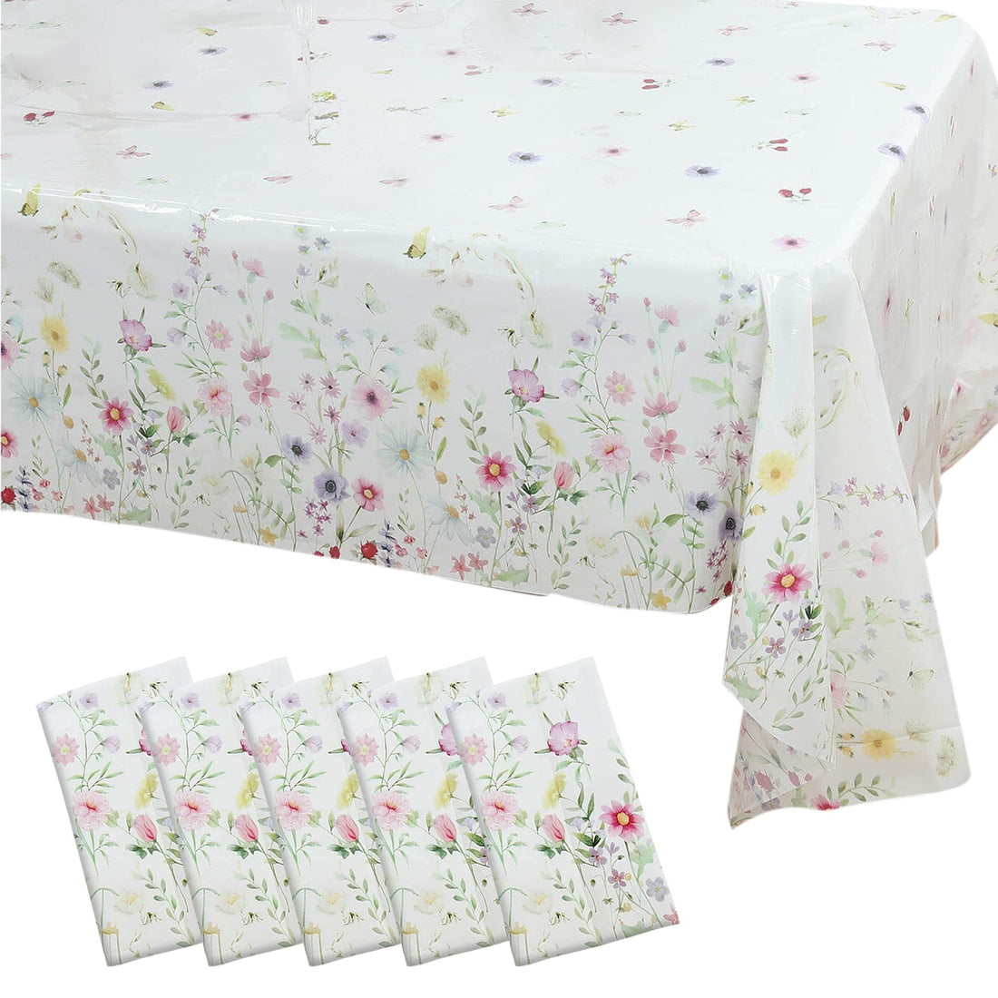 5pk Plastic Tablecloths PVC Waterproof White/Green | eFavormart