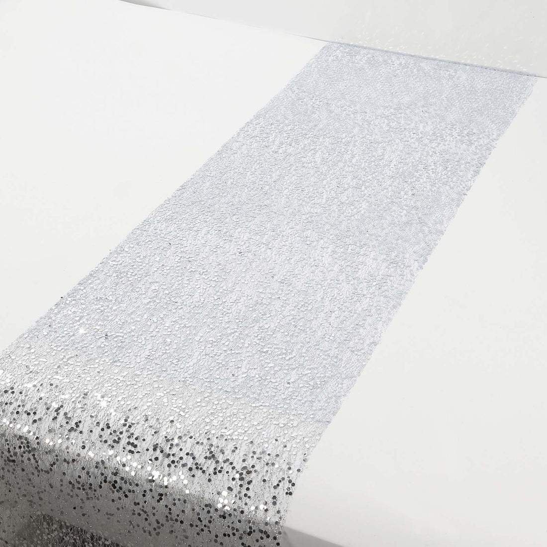 Sequin Mesh Table Runner 11"x108" Silver | eFavormart