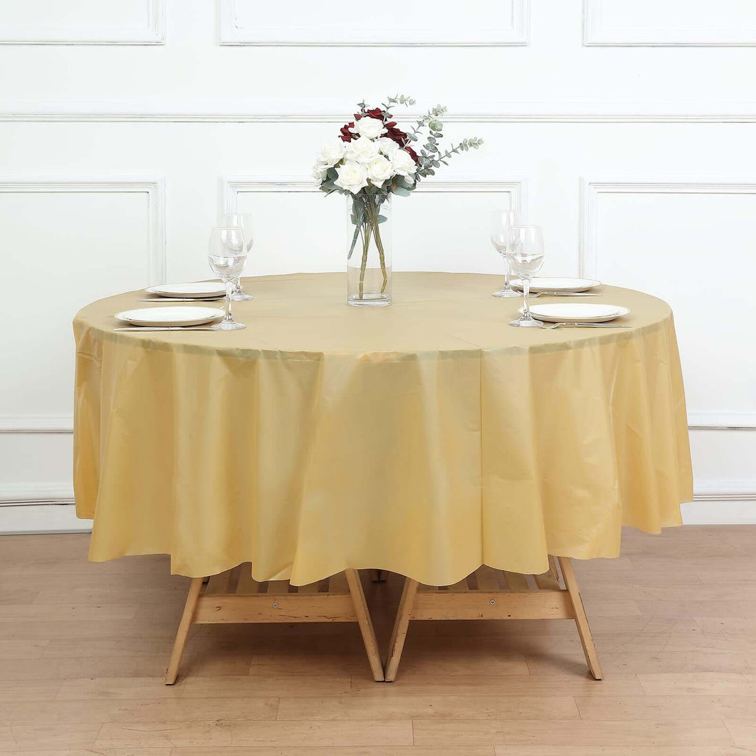 Plastic Round Table Covers 84" Gold | eFavormart