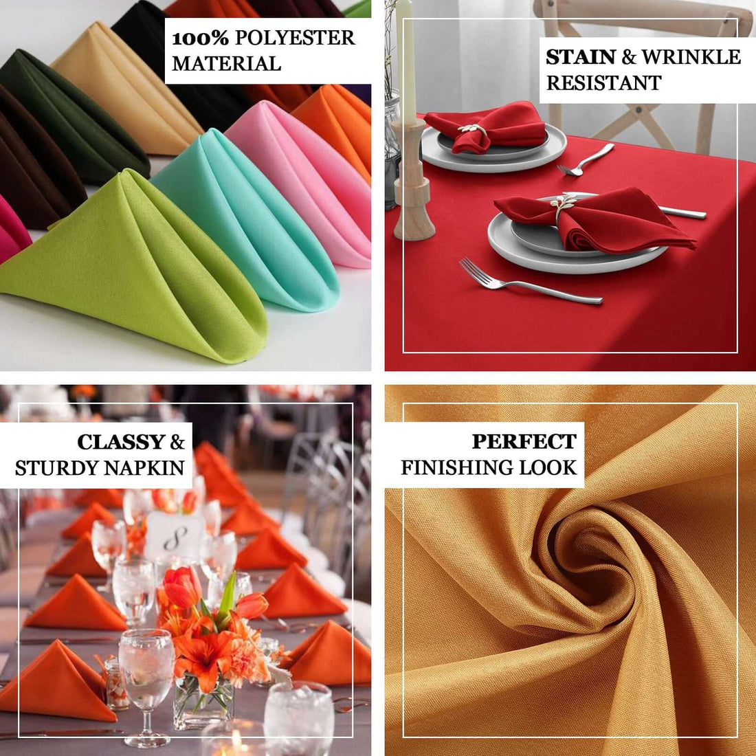 Polyester Dinner Napkins 17"x17" White | eFavormart