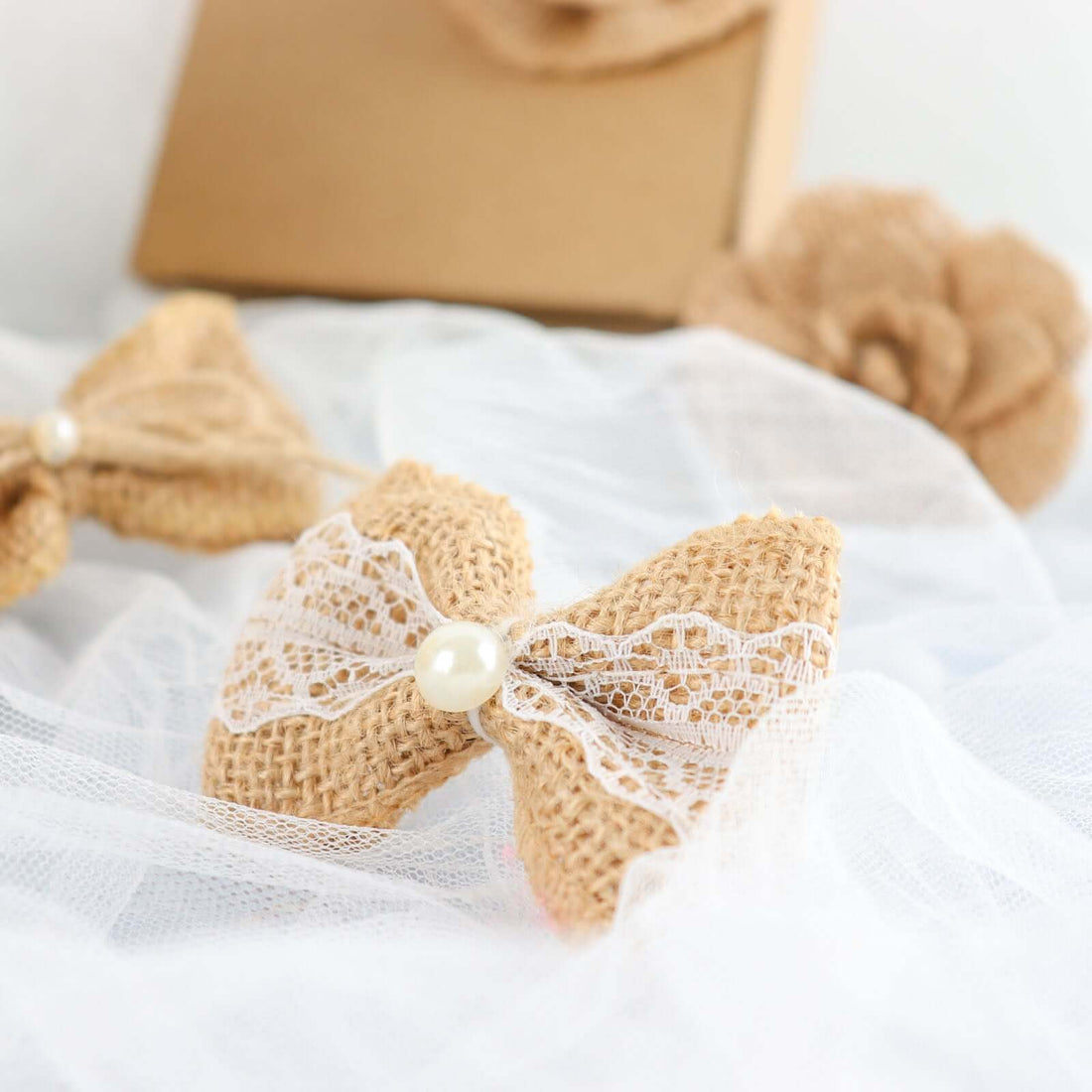 24pcs Natural Burlap Flower Bows with Lace | eFavormart