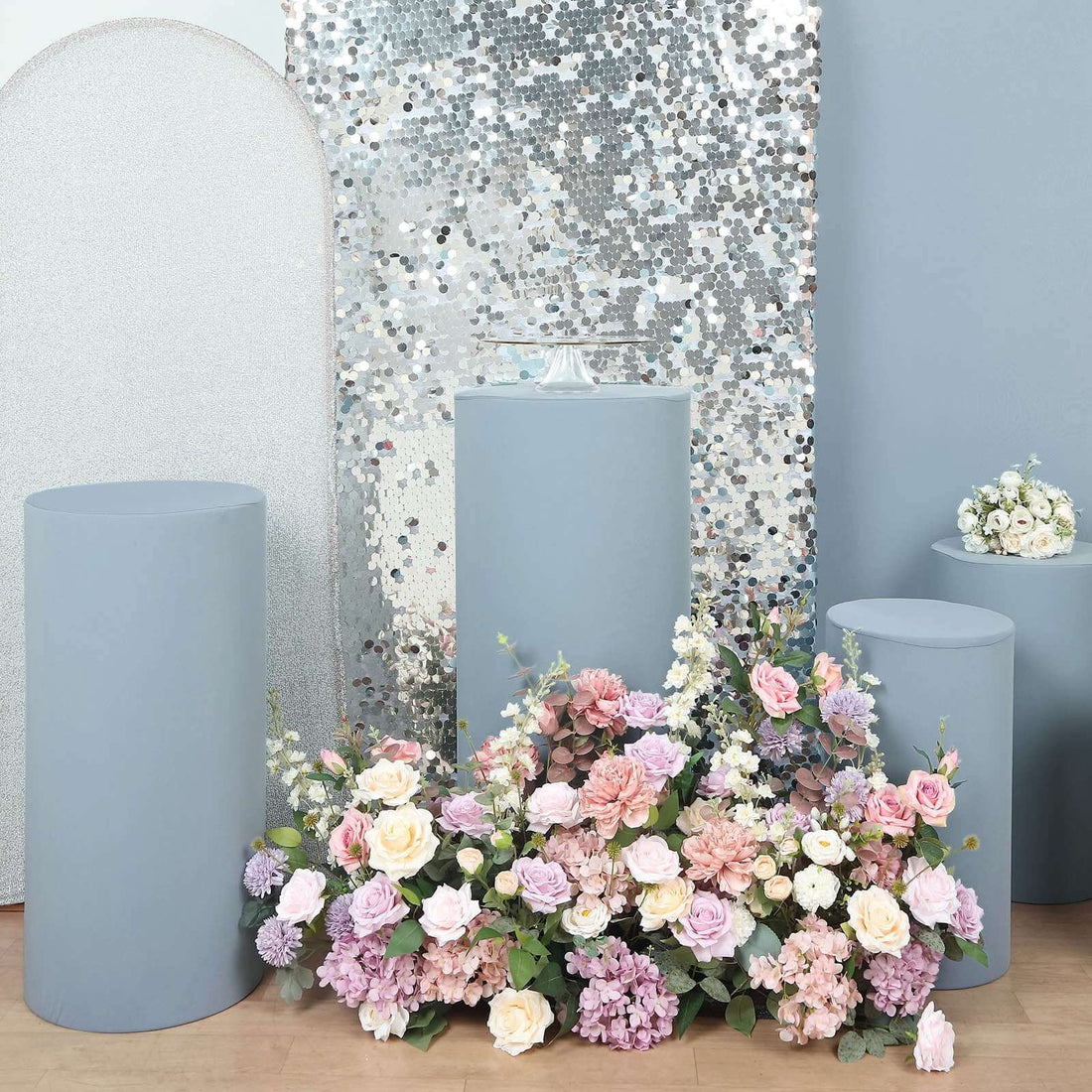 5 Dusty Blue Cylinder Pillar Prop Covers | eFavormart