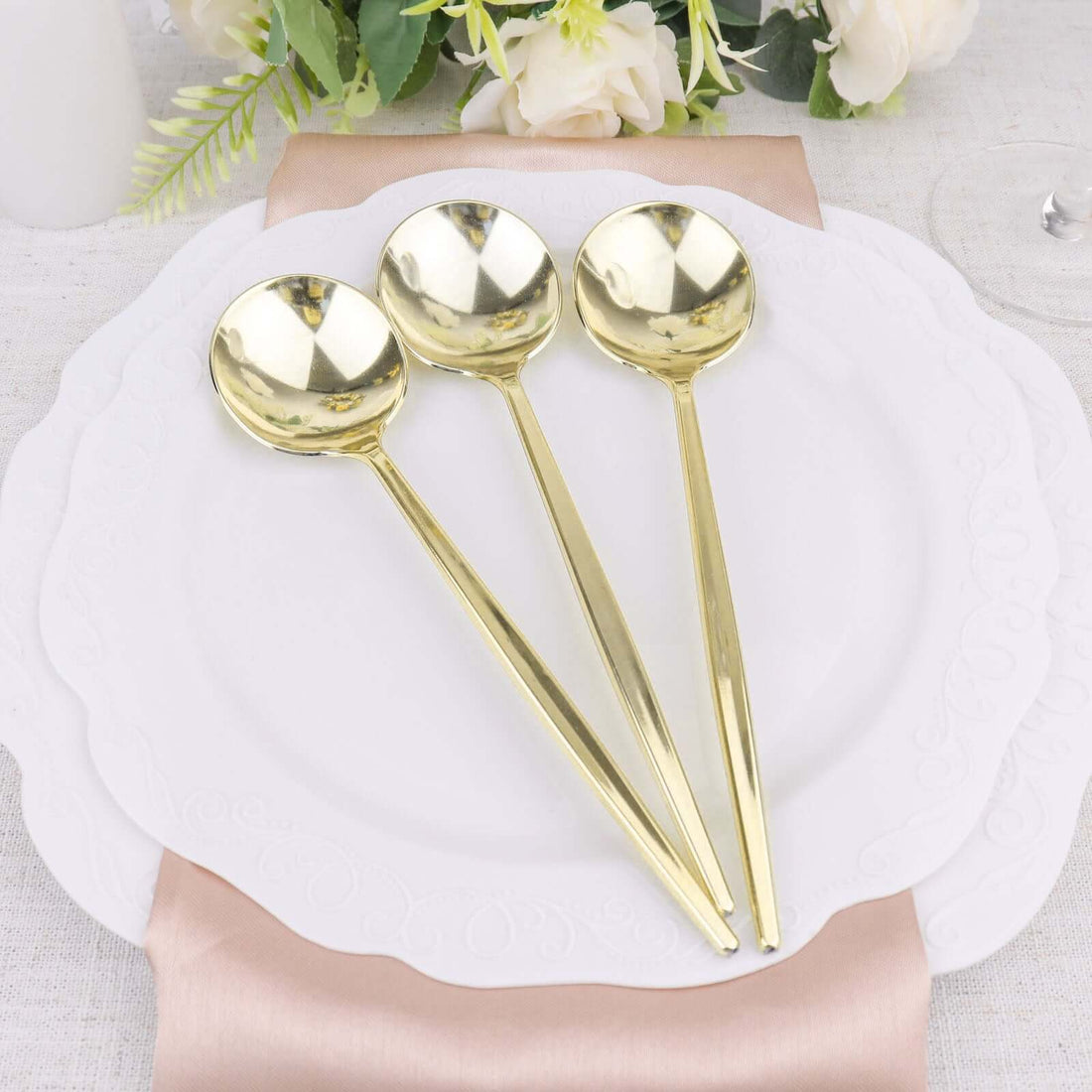 Plastic Spoons 8" Glossy Gold | eFavormart